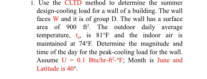 1. Use the CLTD method to determine the summer | Chegg.com