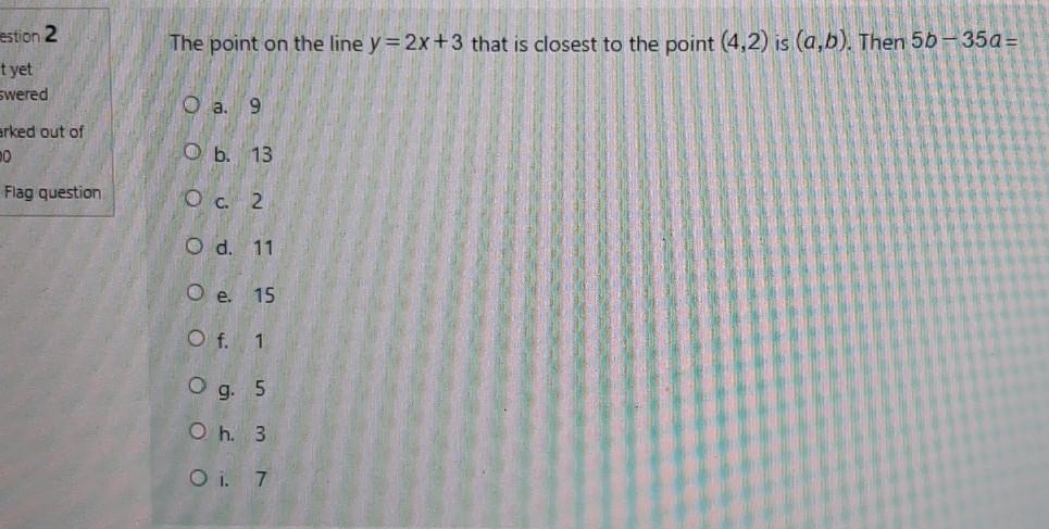 Solved estion 2 The point on the line y = 2x+3 that is | Chegg.com Solved estion 2 The point on the line y = 2x+3 that is | Chegg.com
