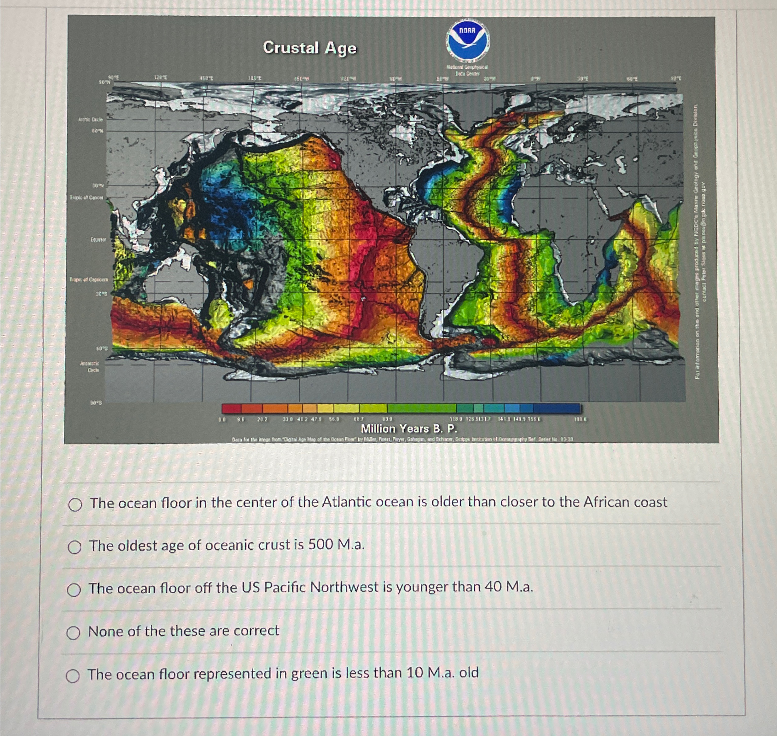 Solved ﻿The ocean floor in the center of the Atlantic | Chegg.com