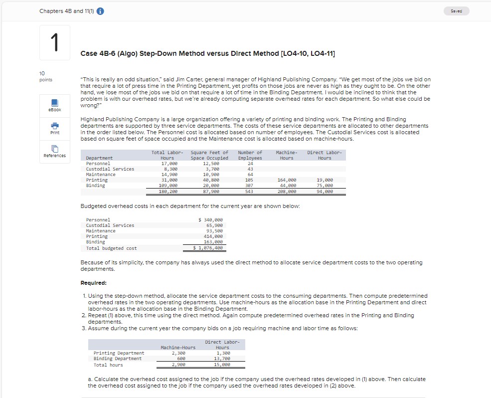 Solved Case 4B-6 (Algo) ﻿Step-Down Method versus Direct | Chegg.com
