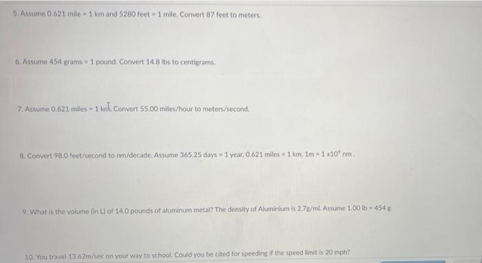 Solved Dimensional Analysis Worksheet Answer on your own | Chegg.com