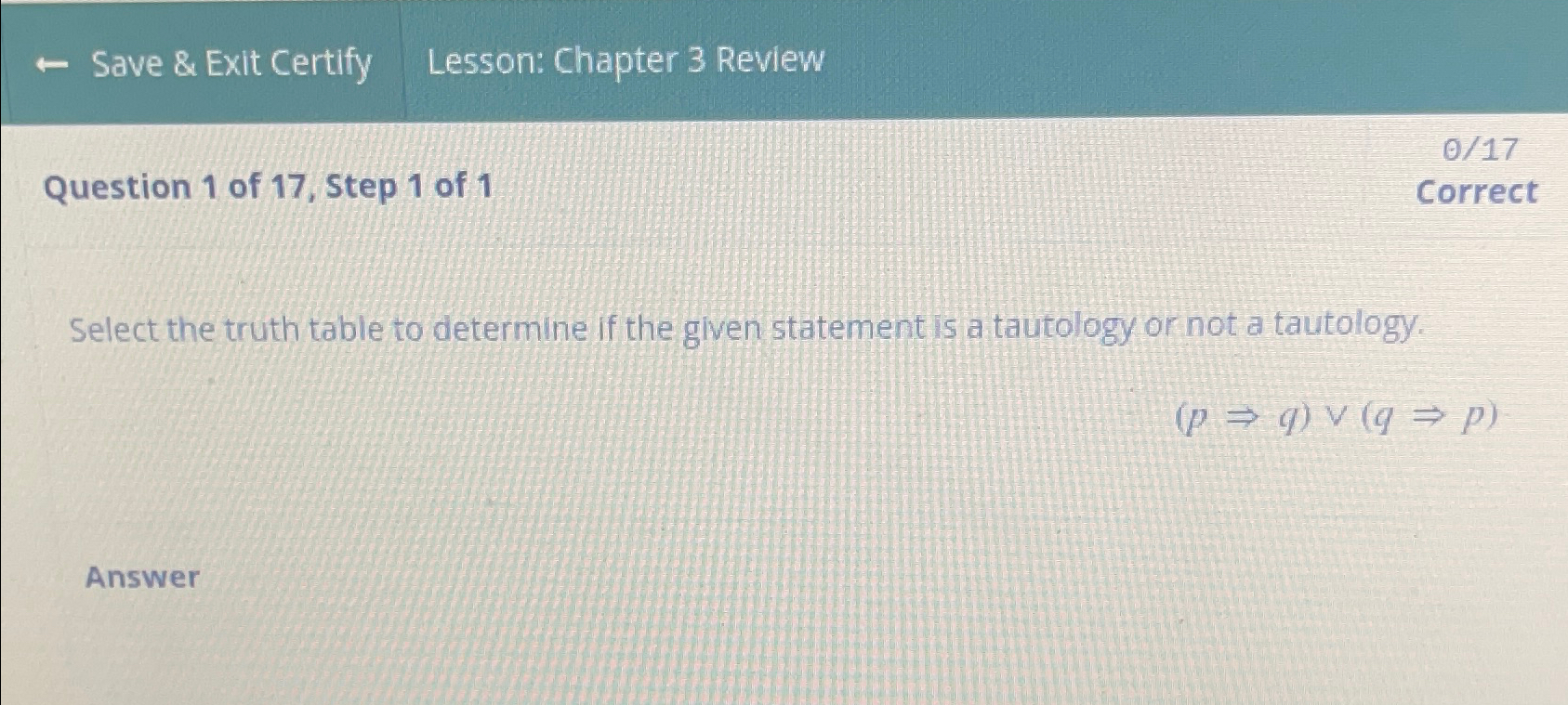 Solved larr Save & Exit CertifyLesson: Chapter 3 | Chegg.com