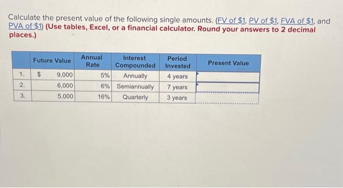 Solved Calculate the present value of the following single | Chegg.com