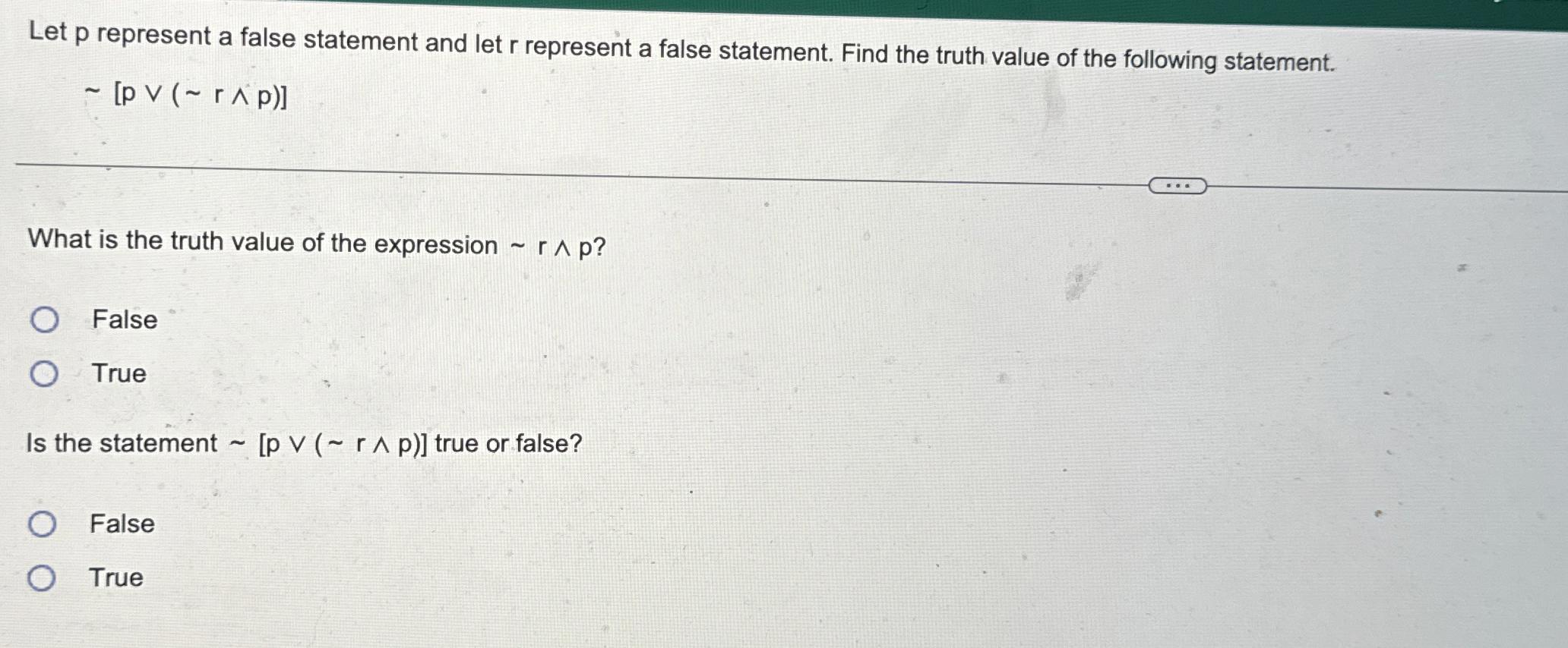 Let p ﻿represent a false statement and let r | Chegg.com