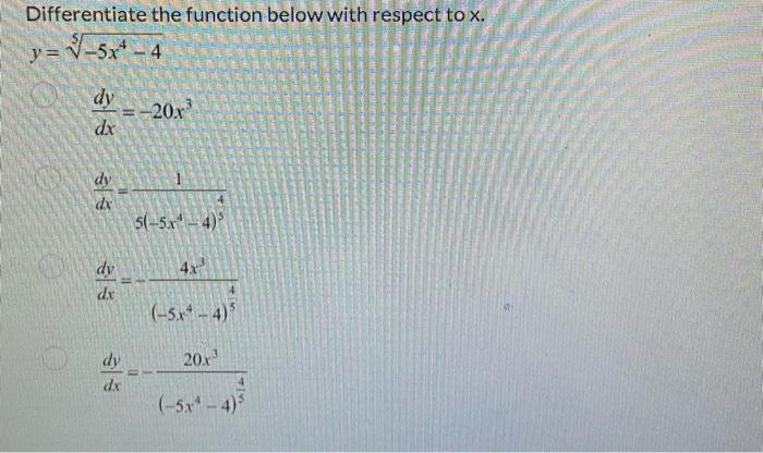 Solved Differentiate the function below with respect to x. y | Chegg.com