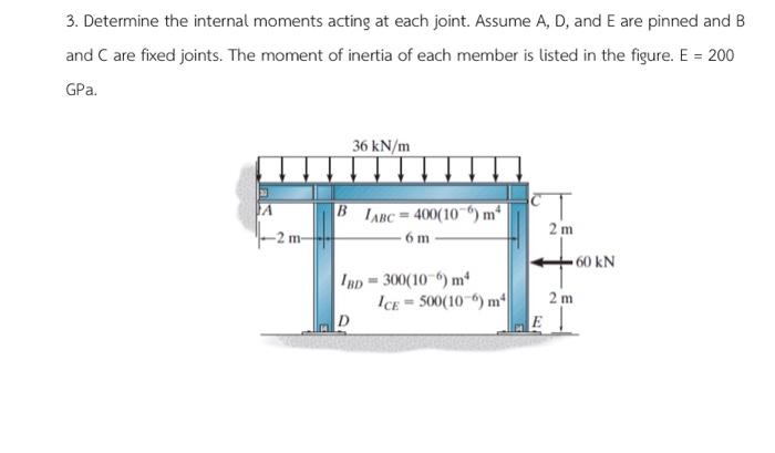 Solved 3. Determine the internal moments acting at each | Chegg.com