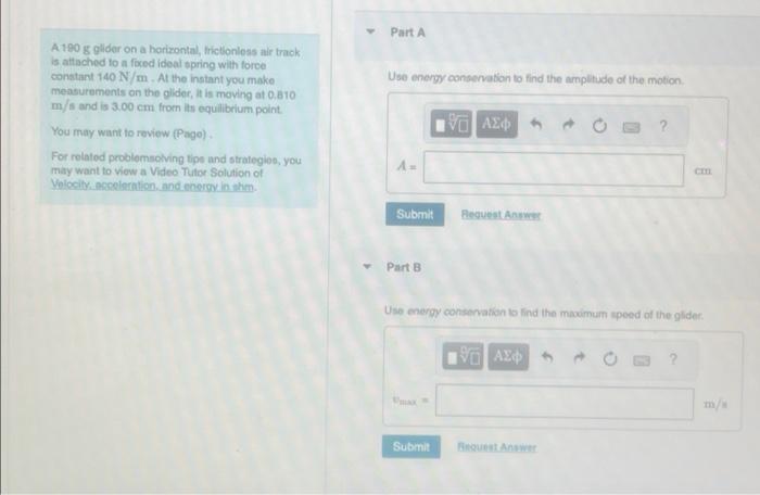 Solved A 190 g glider on a horizontal, frictionless air | Chegg.com