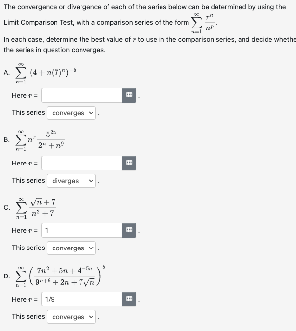 Solved The convergence or divergence of each of the series | Chegg.com