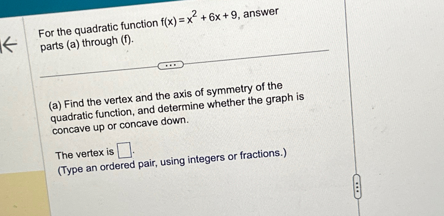Solved For the quadratic function f(x)=x2+6x+9, ﻿answer | Chegg.com