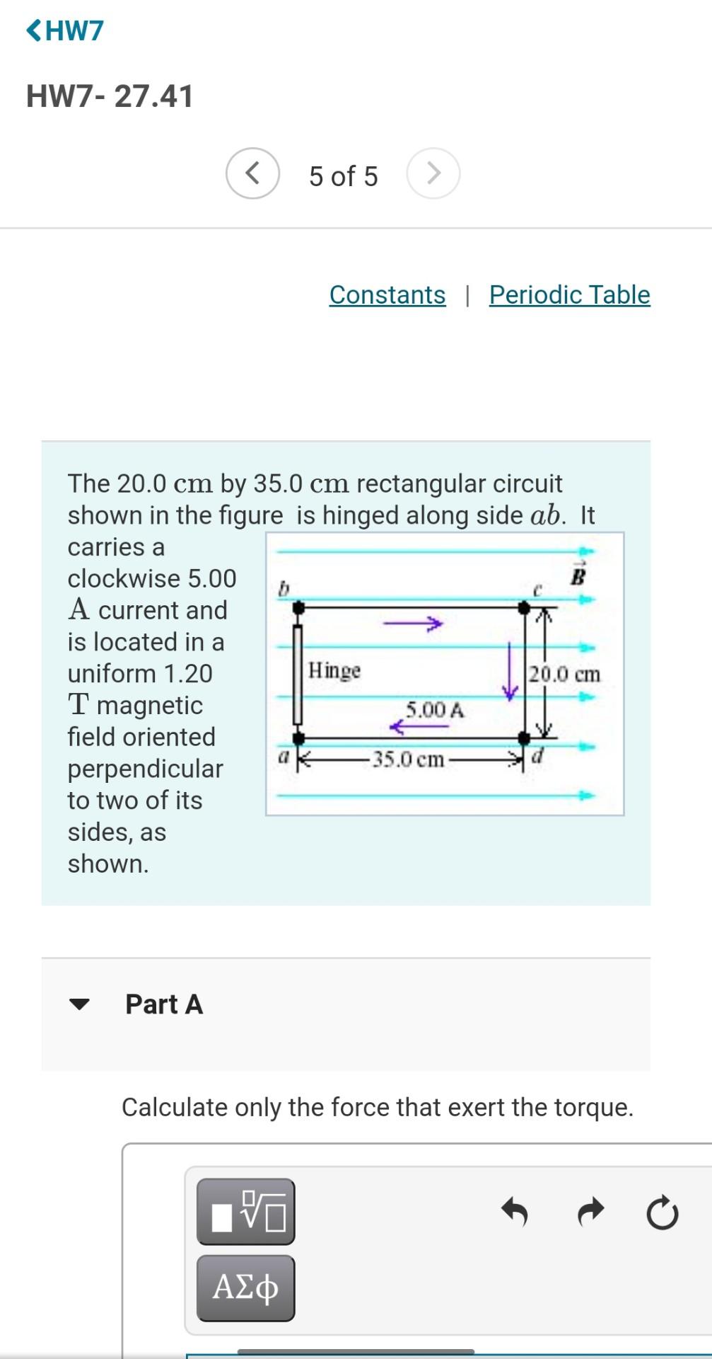 Solved 5 of 5 The 20.0 cm by 35.0 cm rectangular circuit | Chegg.com