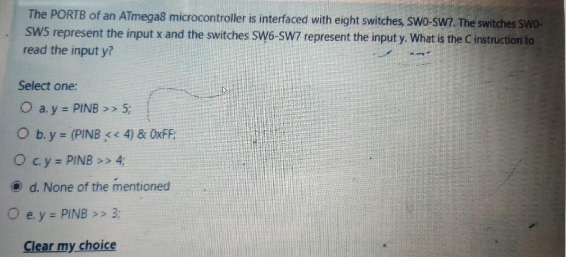 Solved The PORTB of an ATmega8 microcontroller is interfaced | Chegg.com