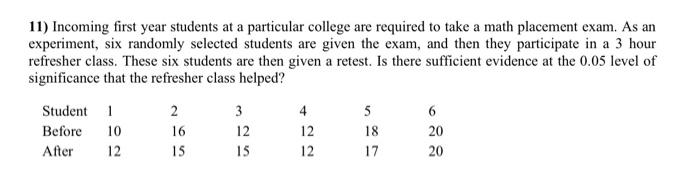 Solved 11) Incoming first year students at a particular | Chegg.com