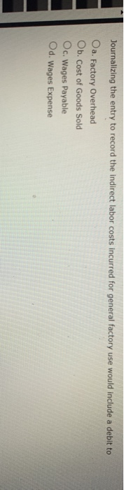 Solved Journalizing the entry to record the indirect labor | Chegg.com