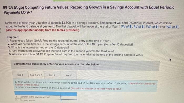 Solved E9-24 (Algo) Computing Future Values: Recording | Chegg.com