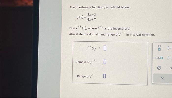 Solved The one-to-one function f is defined below. | Chegg.com