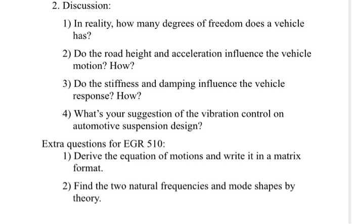 Consider a two-degrees-of-freedom model (half car | Chegg.com