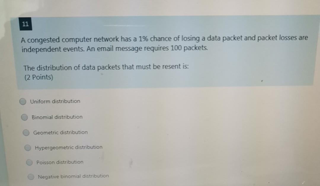 Solved 11 A congested computer network has a 1% chance of | Chegg.com