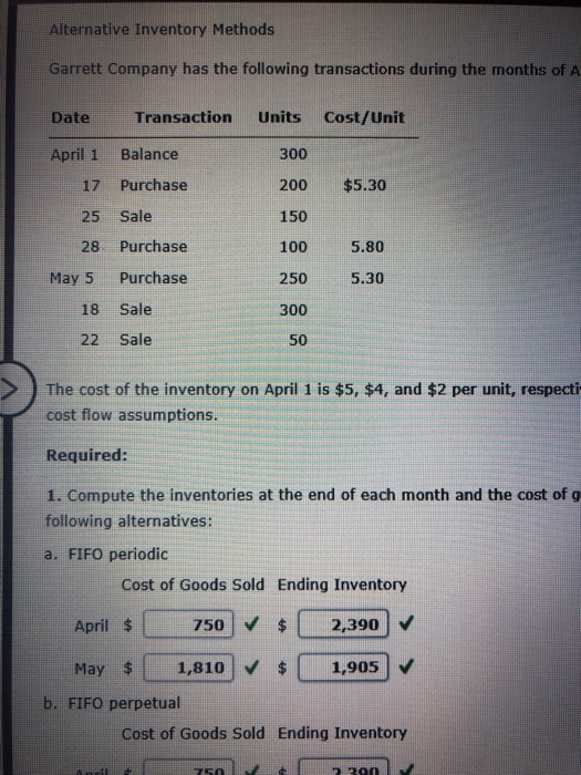 Solved Alternative Inventory Methods Garrett Company has the | Chegg.com
