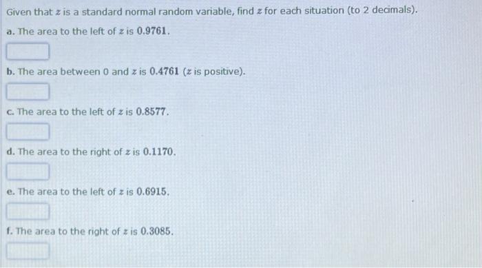 Solved Given that z is a standard normal random variable, | Chegg.com