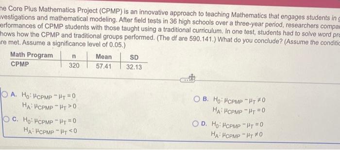 Solved The Core Plus Mathematics Project (CPMP) is an | Chegg.com
