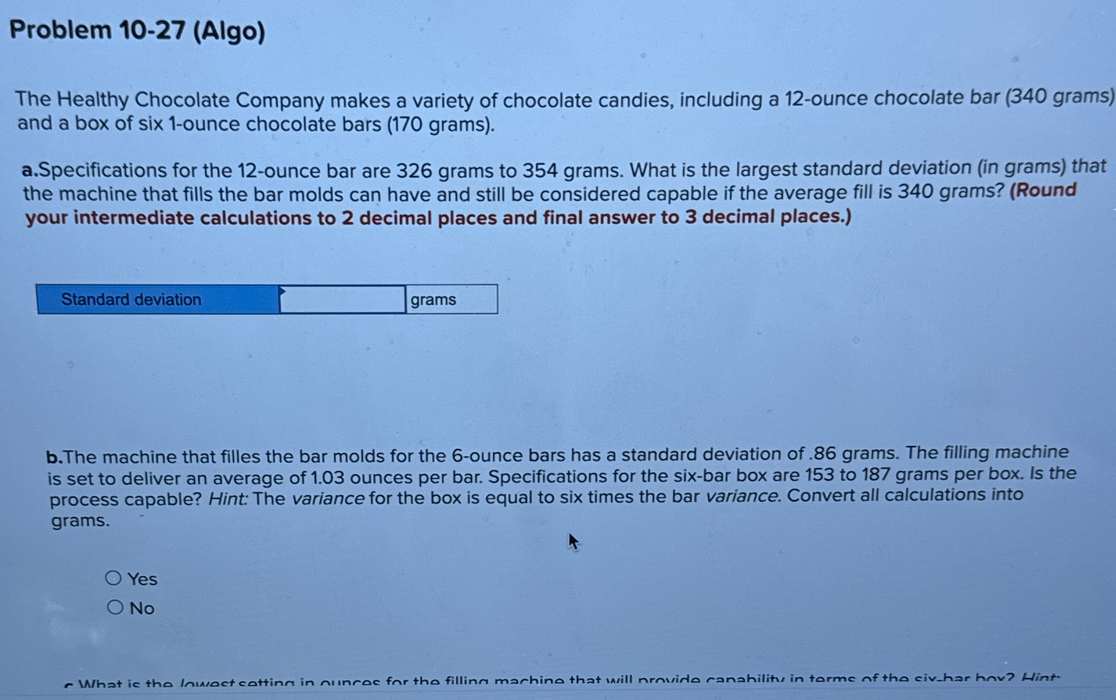 Solved Problem 10-27 (Algo)The Healthy Chocolate Company | Chegg.com