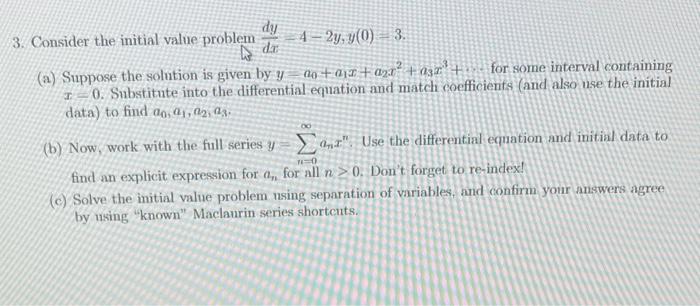 Solved 3. Consider the initial value problem | Chegg.com