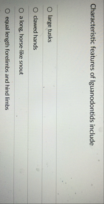 Solved Characteristic features of Iguanodontids includelarge | Chegg.com