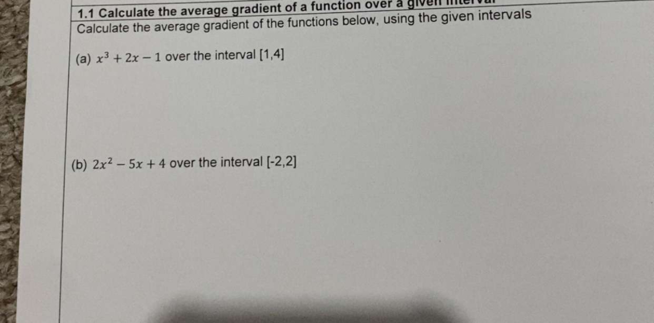 Solved 1.1 ﻿Calculate the average gradient of a function | Chegg.com