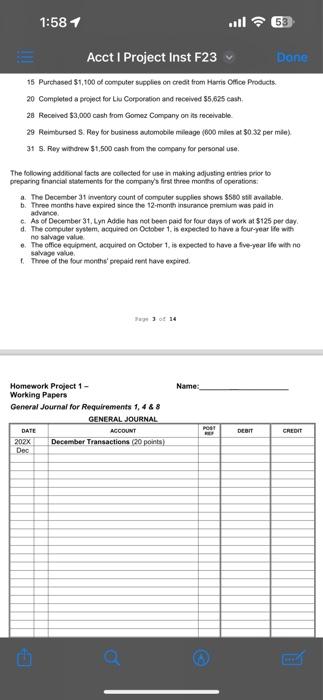 Solved Accounting Project - ACCT 1010 Purpose: i need | Chegg.com