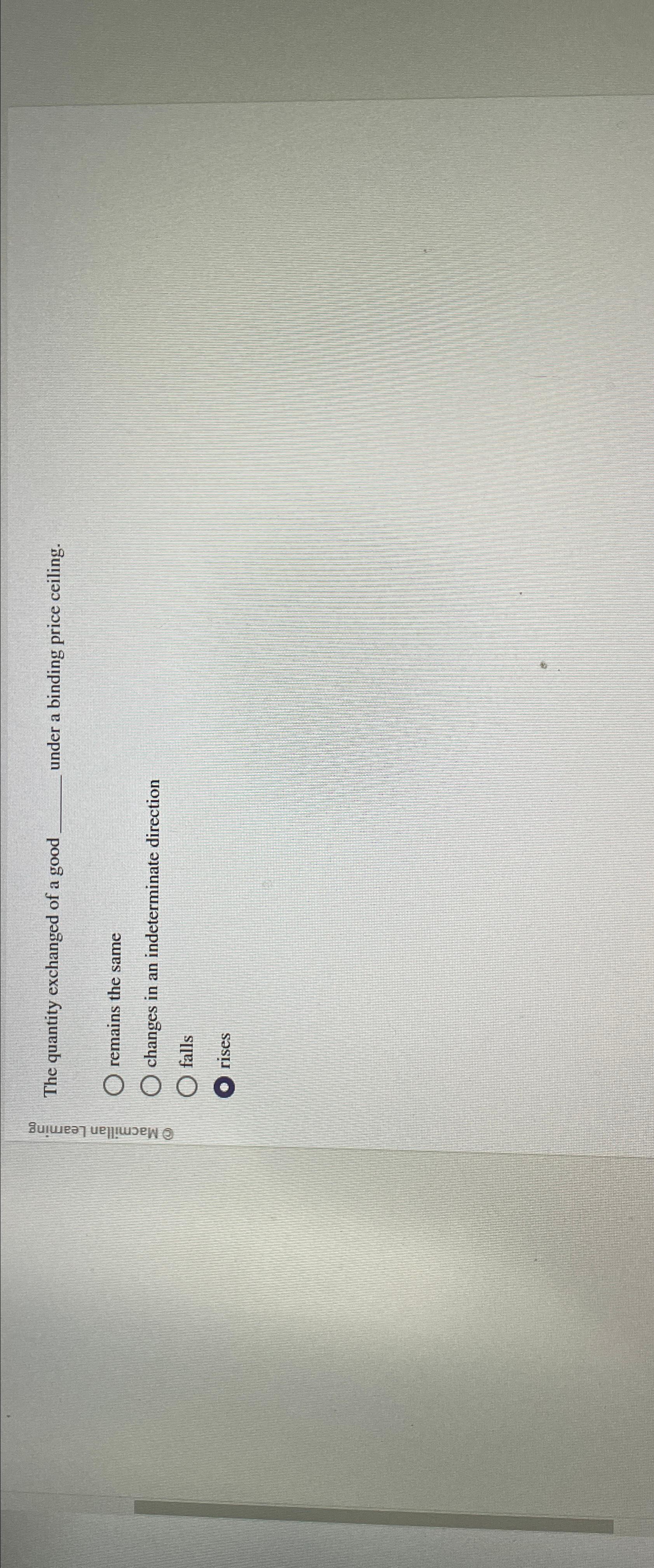 Solved The quantity exchanged of a good under a binding | Chegg.com
