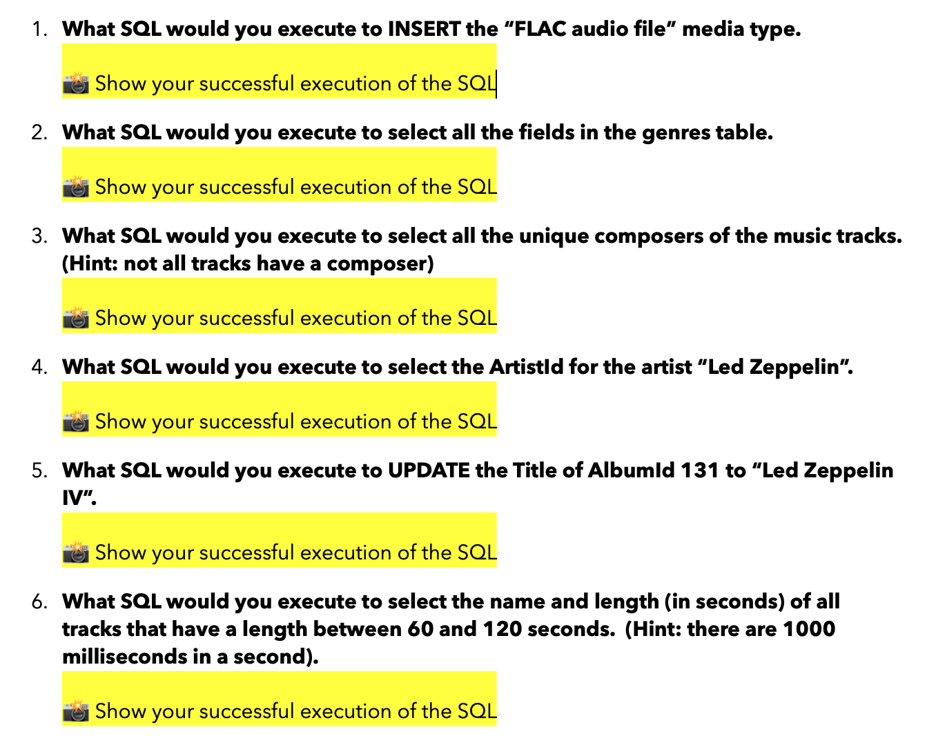 Solved What SQL would you execute to INSERT the "FLAC audio | Chegg.com