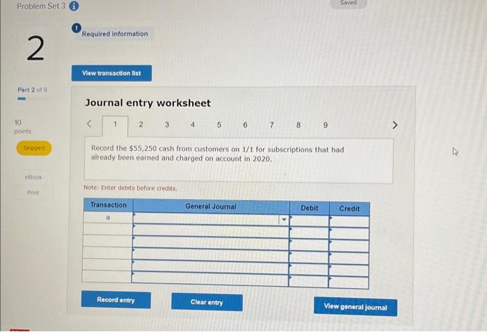 Solved Journal entry worksheet 23456789 Record the $55,250 | Chegg.com