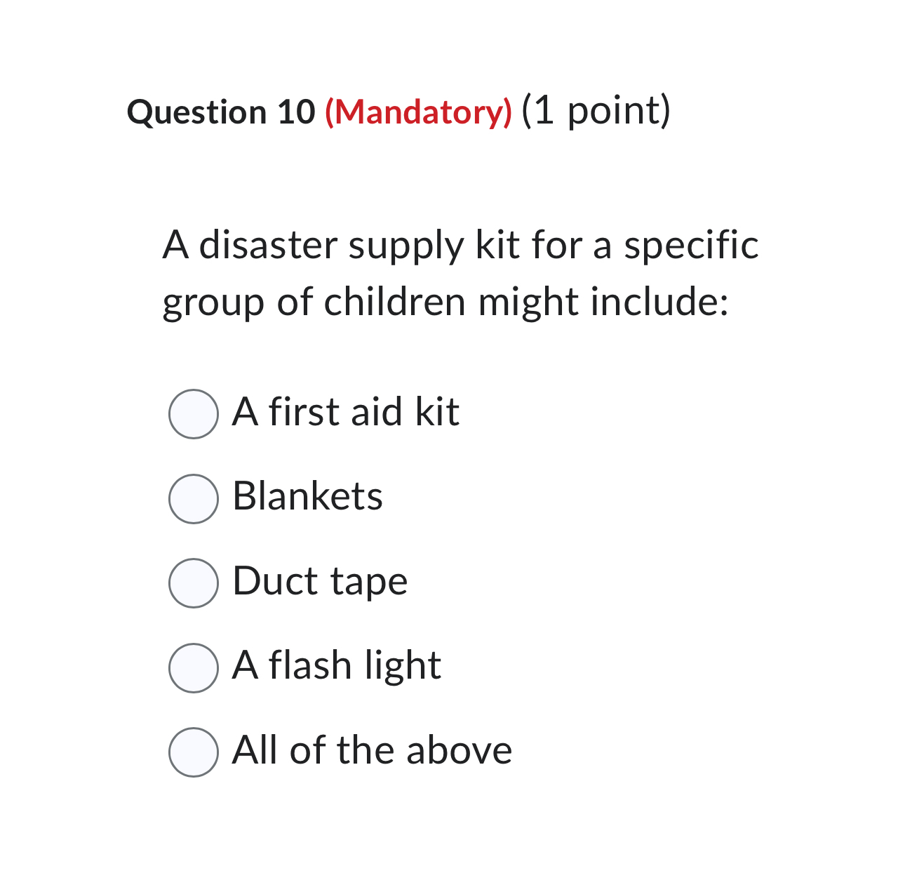 Solved Question 10 (Mandatory) (1 ﻿point)A disaster supply | Chegg.com