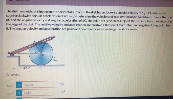 Solved The disk rolls without slipping on the horizontal | Chegg.com