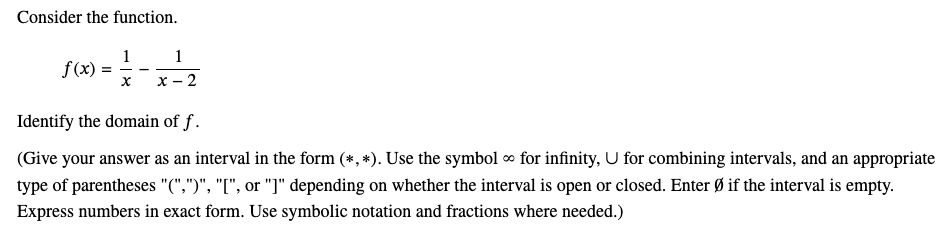 Solved Consider the function.f(x)=1x-1x-2Identify the domain | Chegg.com