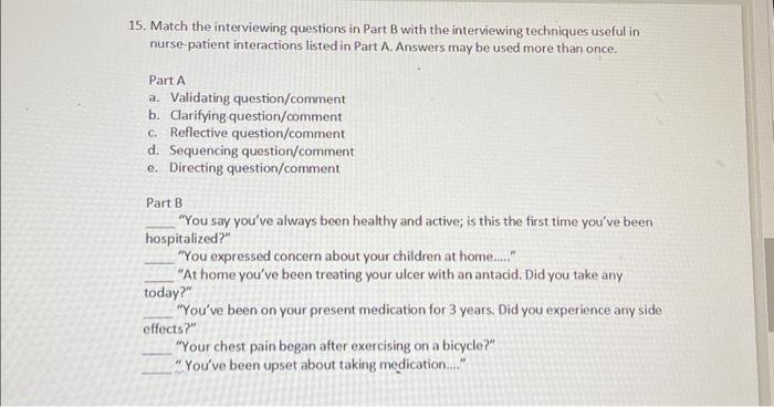 Solved 15. Match the interviewing questions in Part B with | Chegg.com