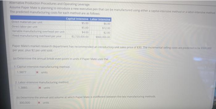 Solved Nternative Production Procedures and Operating | Chegg.com