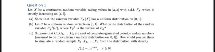Solved Question 1 Let X Be A Continuous Random Variable 