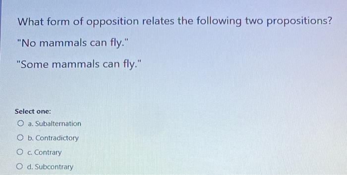 Solved What form of opposition relates the following two | Chegg.com