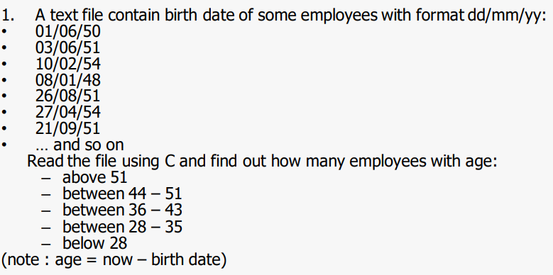 Solved 1. A text file contain birth date of some employees | Chegg.com