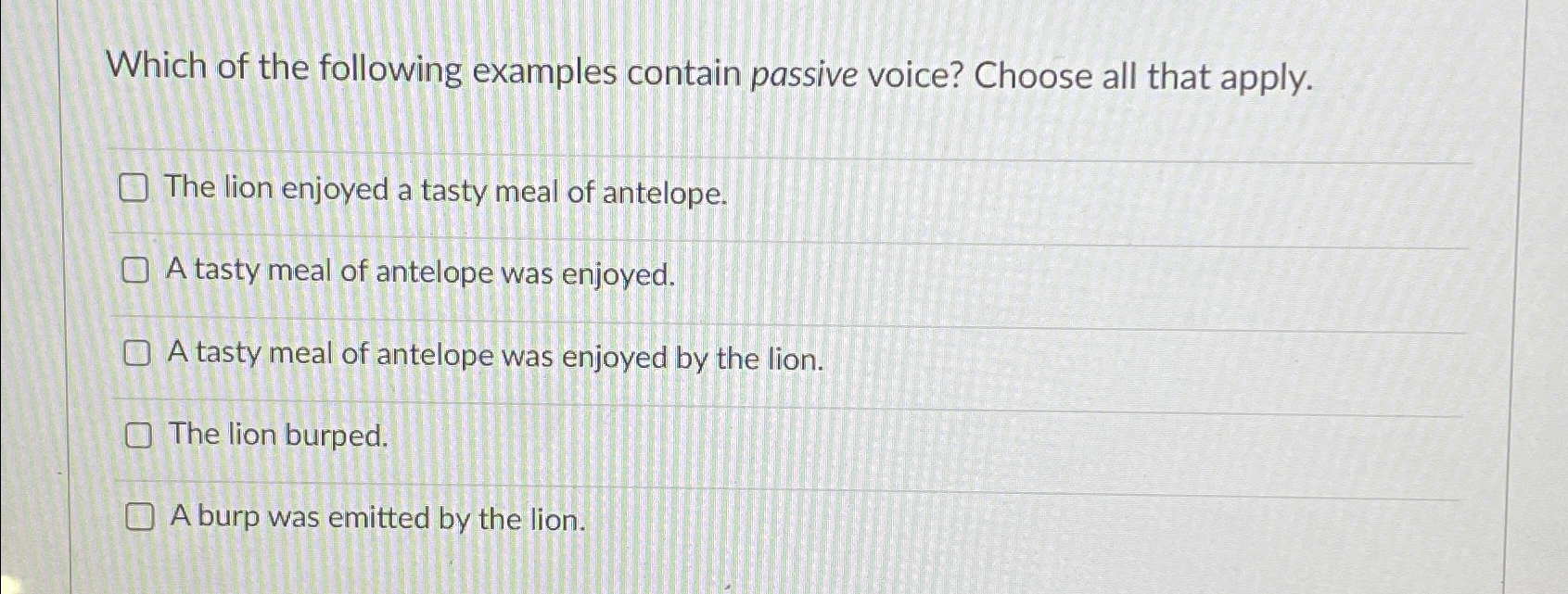 Solved Which of the following examples contain passive | Chegg.com