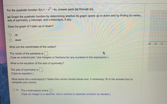 Solved For the quadratic function f(x) = - x2 - 4x, answer | Chegg.com