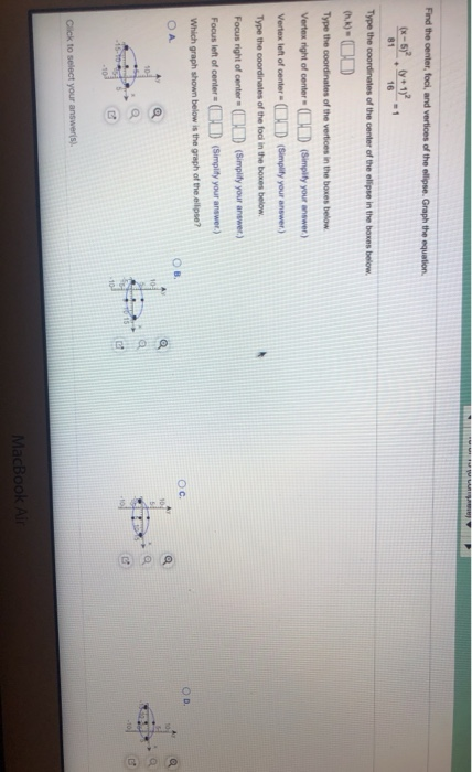 Solved Find the center for and vertices of the Graph the o | Chegg.com