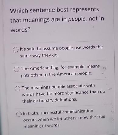 Solved Which sentence best represents that meanings are in | Chegg.com