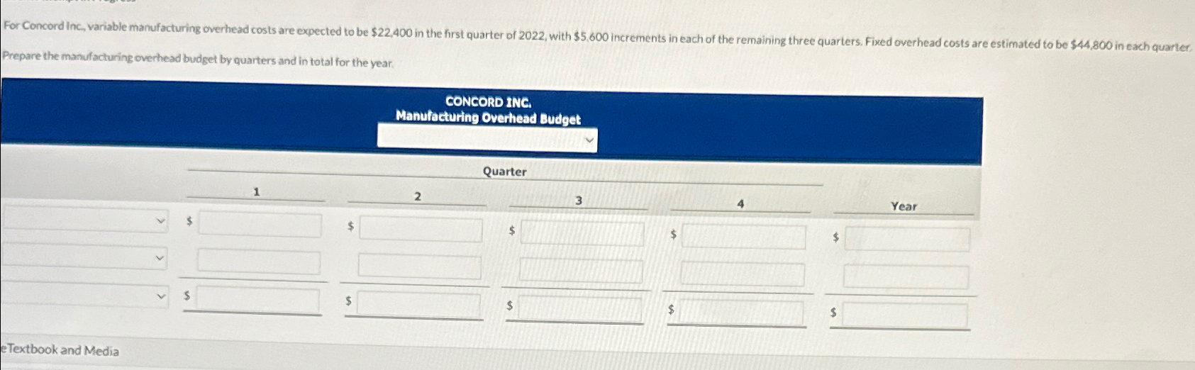 Solved For Concord Inc., variable manufacturing overhead | Chegg.com