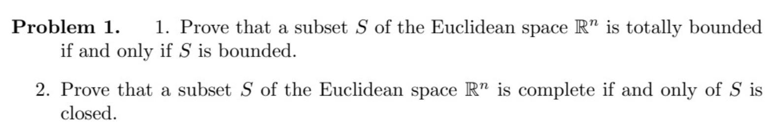 Solved Problem 1. 1. Prove that a subset S of the Euclidean | Chegg.com