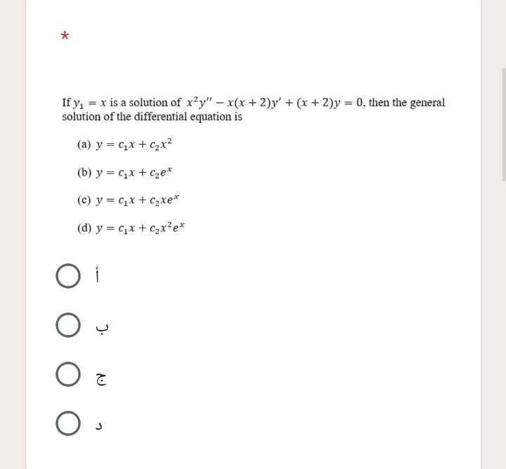 Solved If y1=x ﻿is a solution of x2y''-x(x+2)y'+(x+2)y=0, | Chegg.com