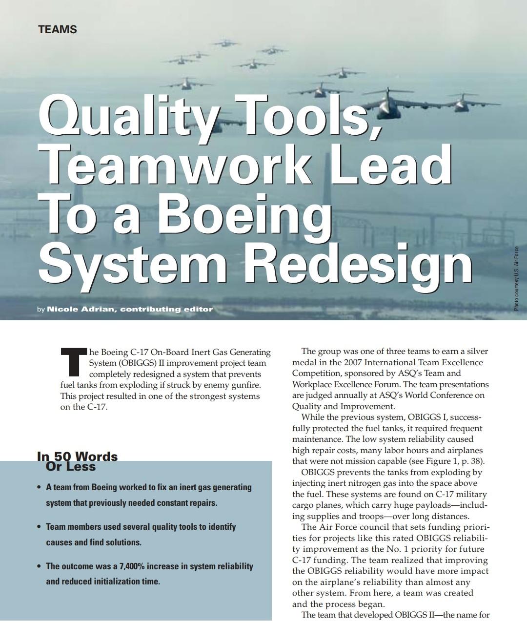 Solved TEAMS Quality Tools, Teamwork Lead To a Boeing, | Chegg.com