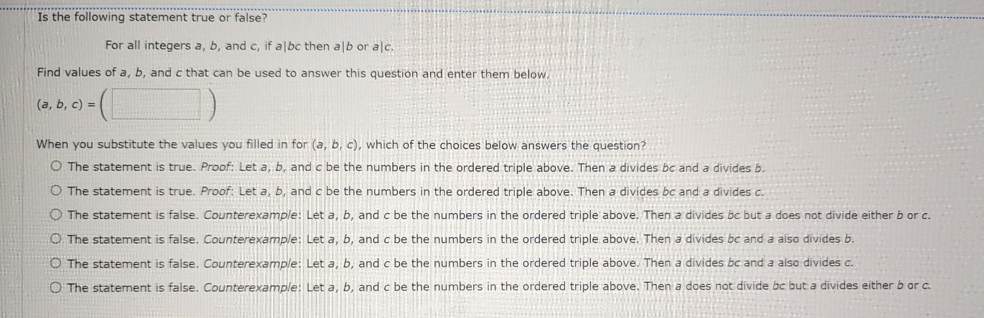 Solved Is the following statement true or false? For all | Chegg.com