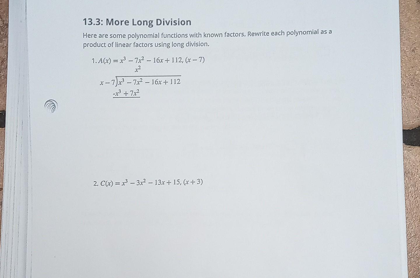Solved 13.3: More Long Division Here are some polynomial | Chegg.com